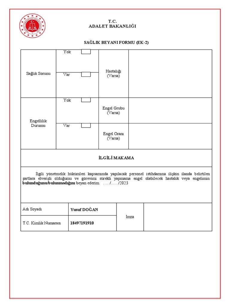 Sağlık Beyan Formu | PDF