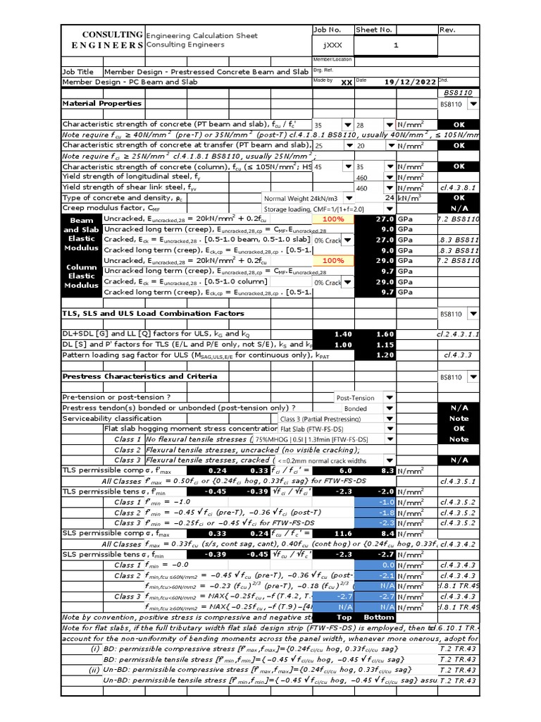 Member Design - Prestressed Concrete Beam and Slab BS8110 (EC2), ACI318 ...