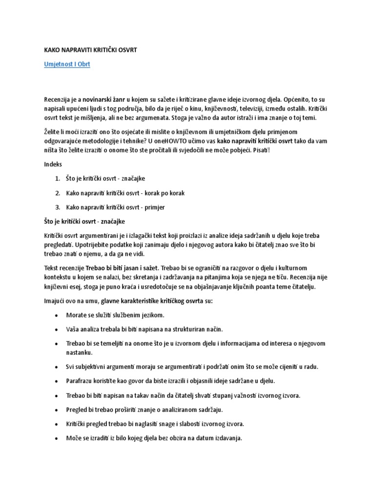 Kako Napraviti Kritički Osvrt | PDF