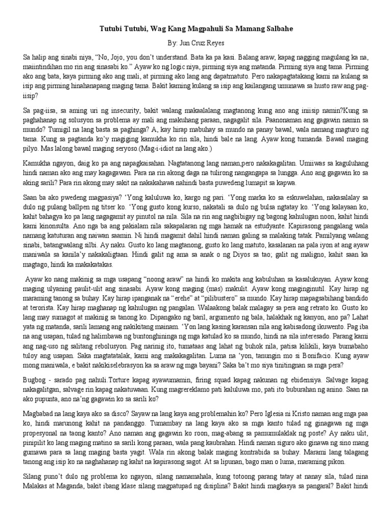 Tutubi Tutubi Act 1 | PDF