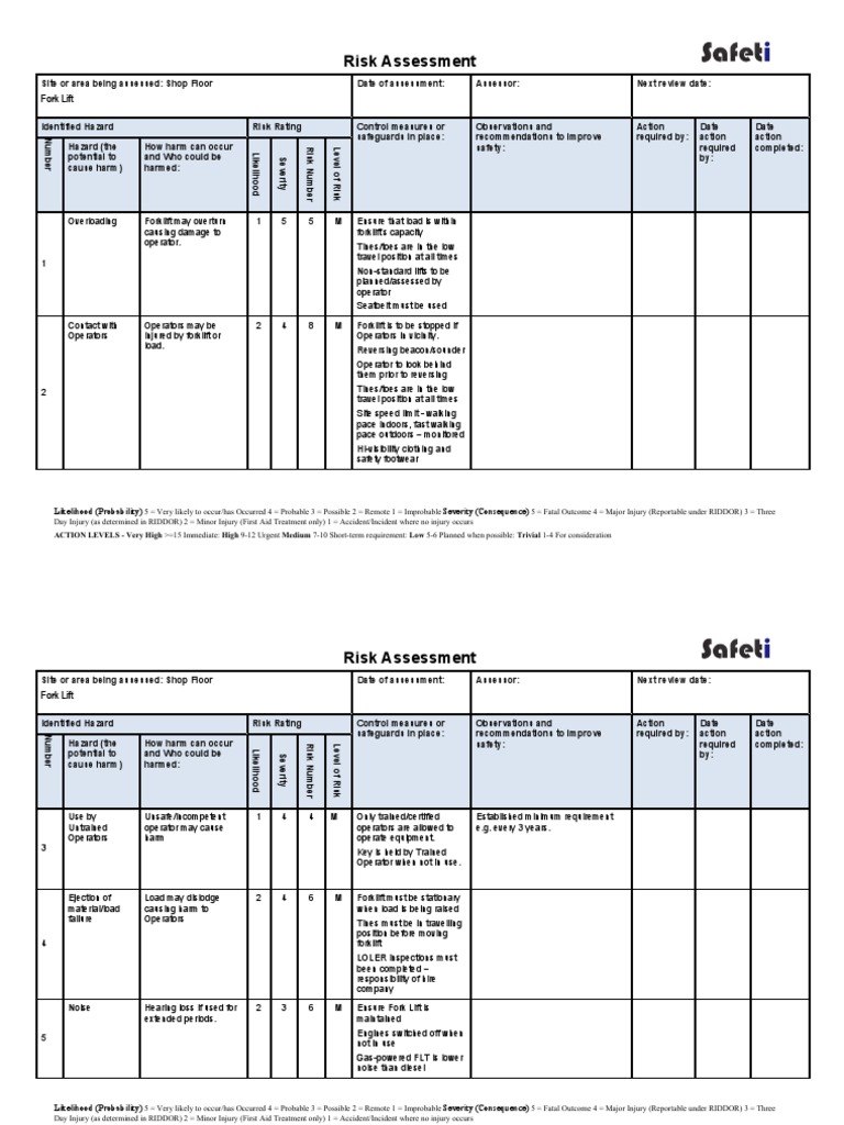 Fork Lift - Risk Assessment - Example | PDF | Risk | Risk Assessment