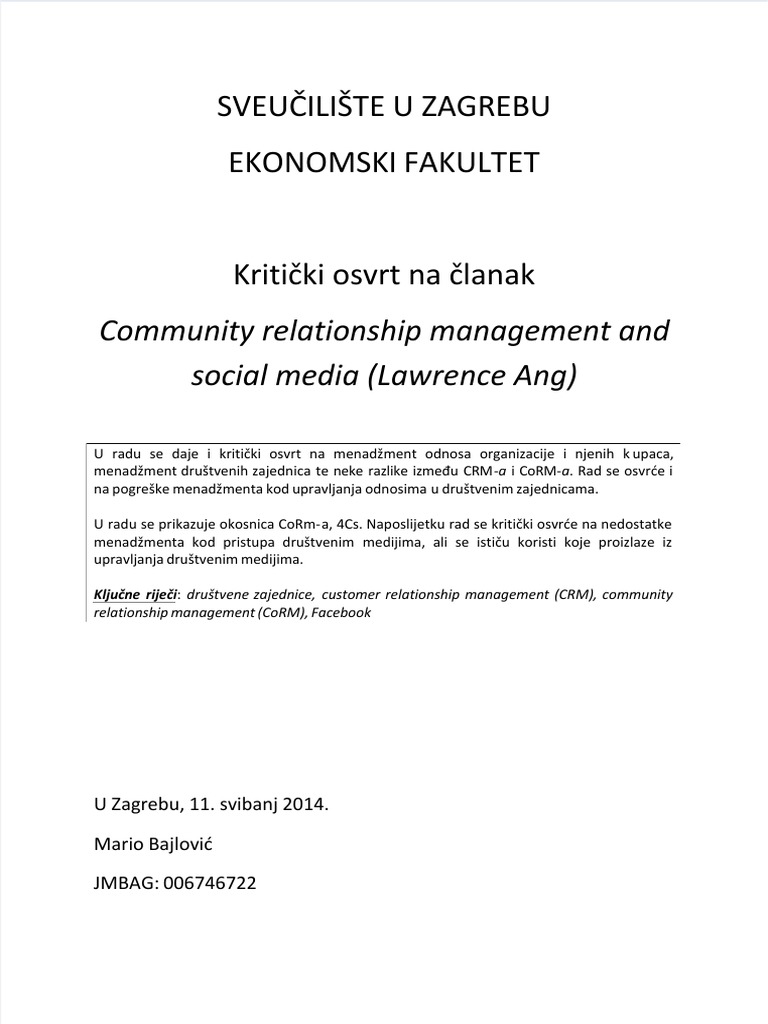 Kriticki Osvrt Na Clanak | PDF