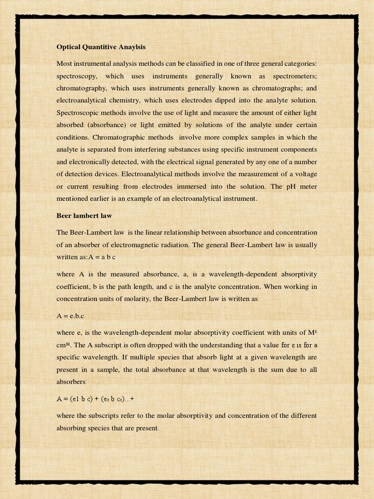 Optical Quantitative Analysis Guide | PDF | Absorbance | Absorption Spectroscopy