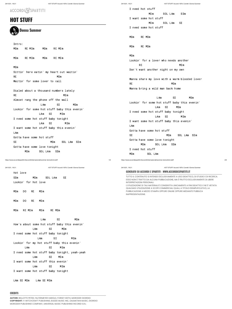 HOT STUFF Accordi 100% Corretti - Donna Summer | PDF