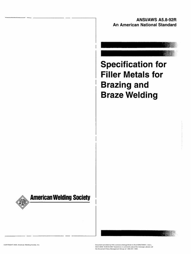 Specification For Filler Metals For Brazing and Braze Weld I NG | PDF ...
