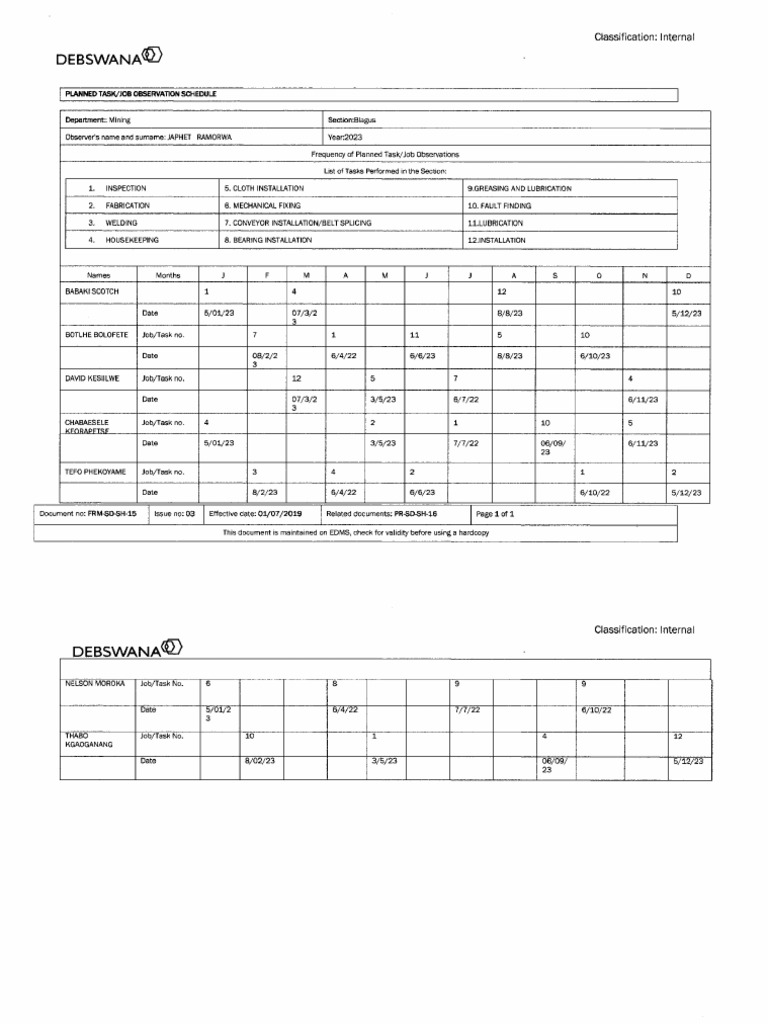 Planned Task Observation Schedule | PDF