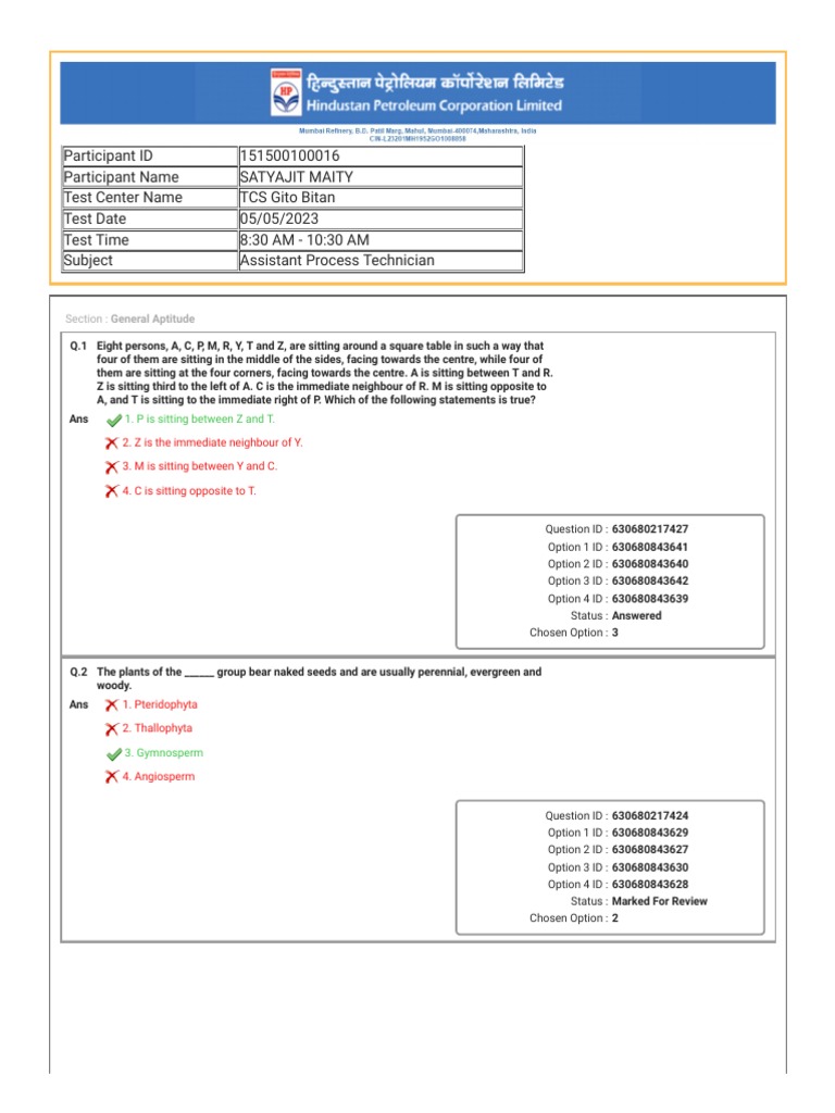HPCL Mumbai-Answer | PDF | Voting