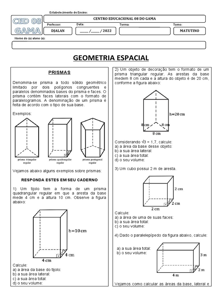 Prismas e Cilindros | Download grátis PDF | Formas geométricas | Geometria Euclidiana