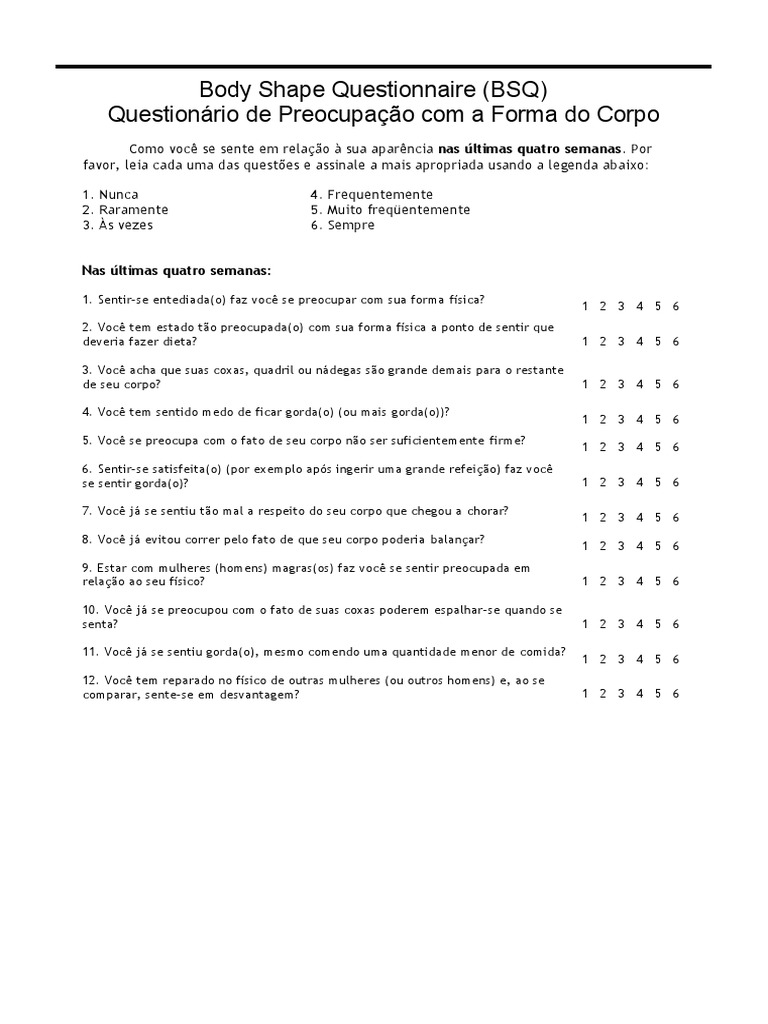 BSQ - Teste de Imagem Corporal | PDF