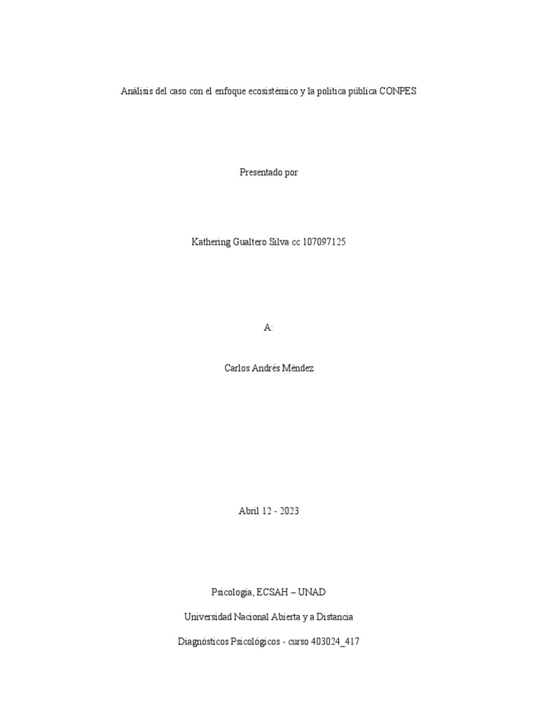 Análisis Del Caso Con El Enfoque Ecosistémico y La Política Pública CONPES | PDF