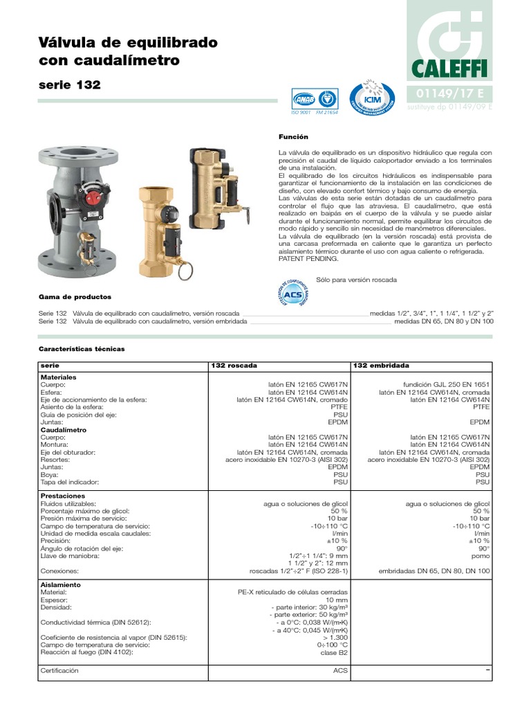 Valvula de Equilibrado - Caleffi | PDF | Aislamiento térmico | Válvula