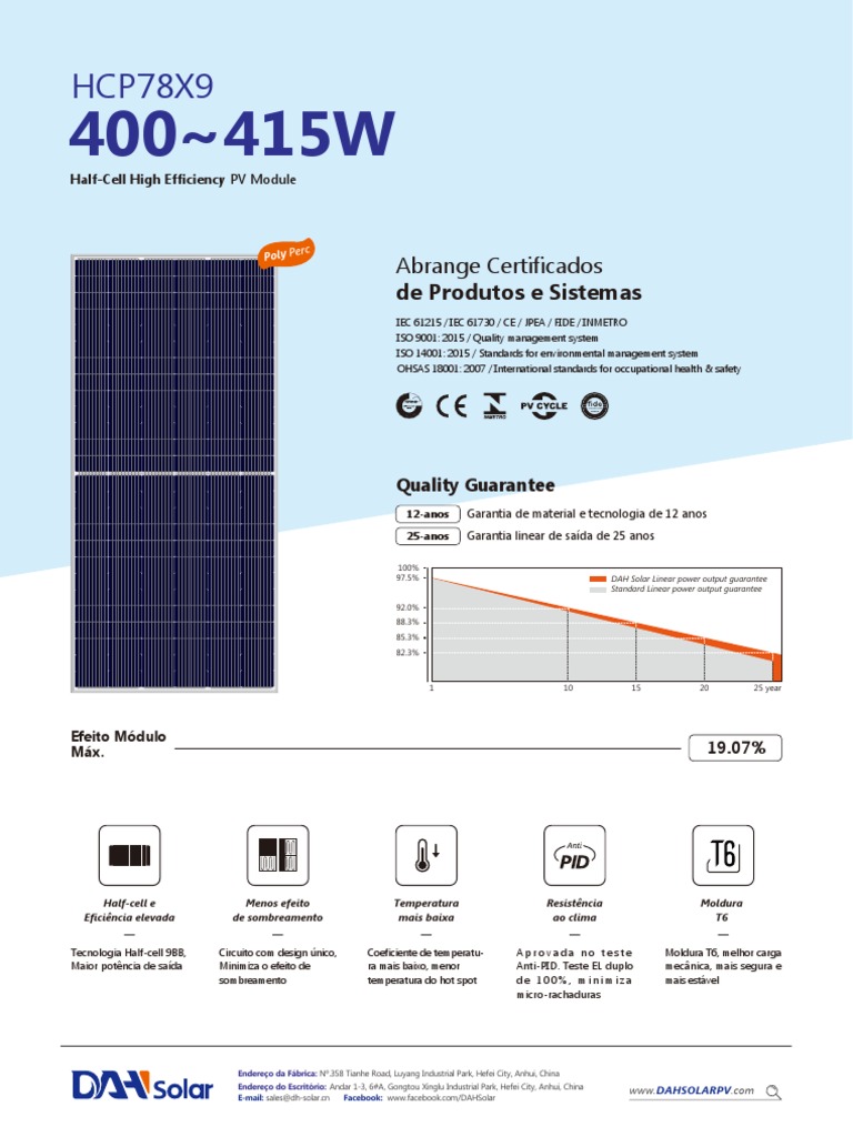 Módulo fotovoltaico policristalino de alta eficiência de 400-415W com ...