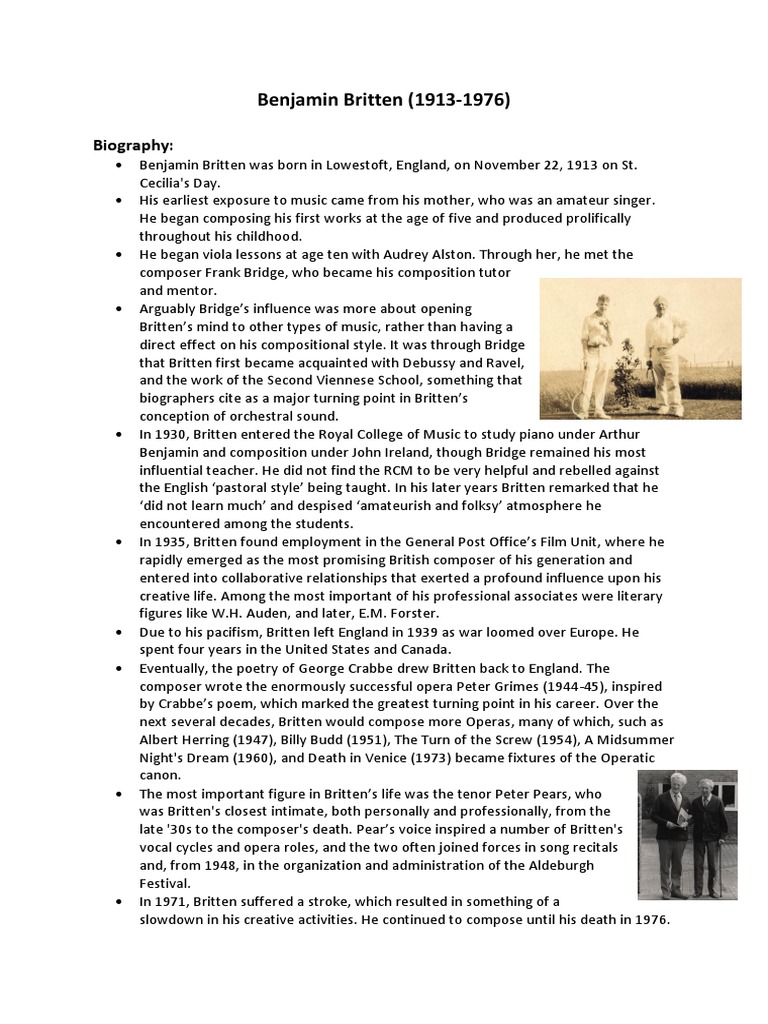 Benjamin Britten (1913-1976), Pinnacle of British Art Song | PDF ...