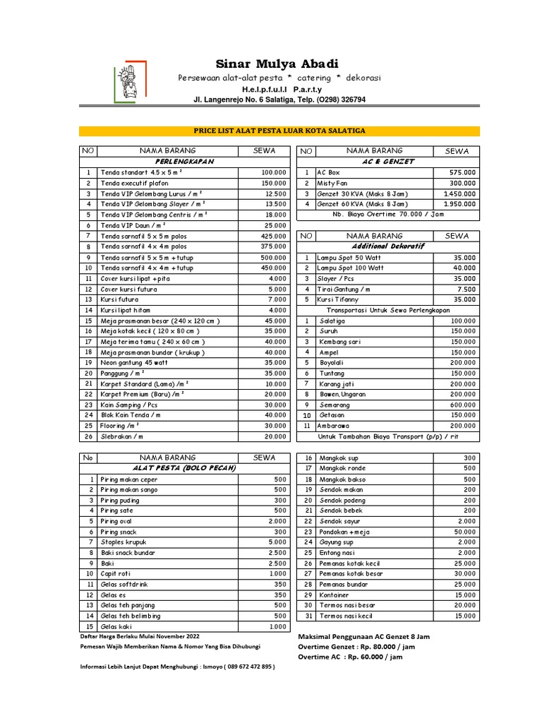 Price list Sewa Terbaru (LUAR KOTA)-1 | PDF