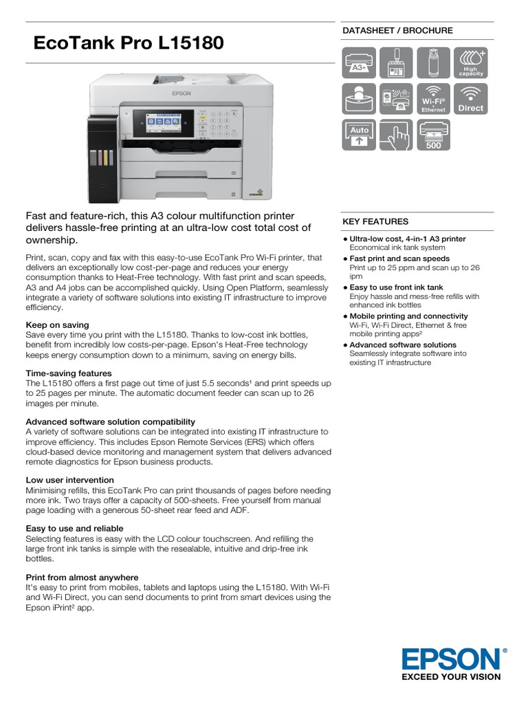 Ecotank Pro l15180 Datasheet PDF | PDF | Image Scanner | Printer (Computing)