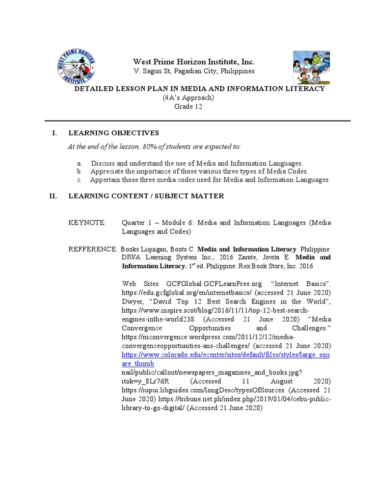 DETAILED LESSON PLAN FOR MEDIA AND INFORMATION LITERACY Reporter 8 ...