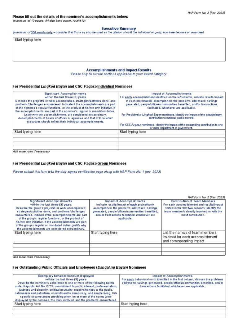 HAP Form No. 2 Rev. 2023 Accomplishment Form and Certification | PDF
