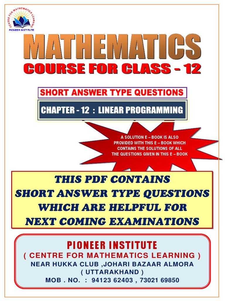 Chapter 12 Linear Programming Saq E Book Pdf Linear Programming Mathematical Optimization