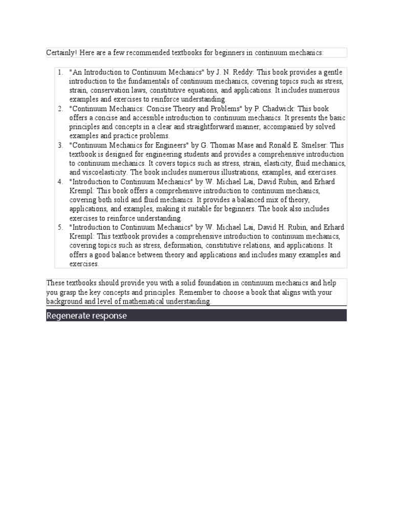 Recommended Introductory Continuum Mechanics Texts | PDF