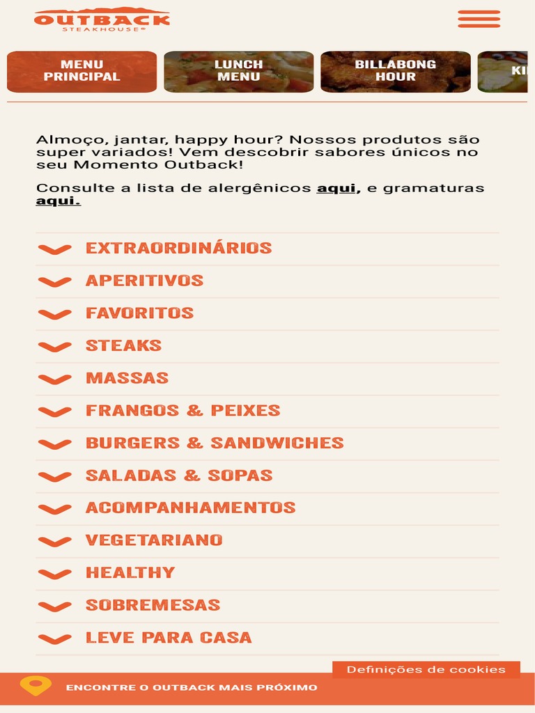 Menu Principal Cardápio Outback PDF | PDF | Gastronomia, comida e vinho