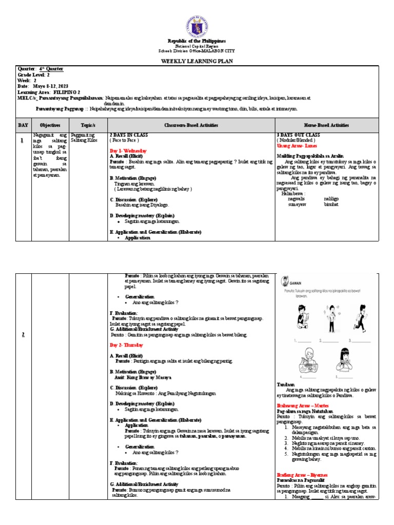 Q4-WHLP-FILIPINO-Week 2-Outline | PDF