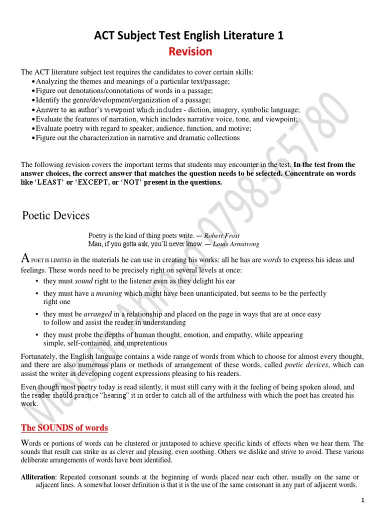 ACT Subject Test English 1 | PDF | Poetry | Metre (Poetry)
