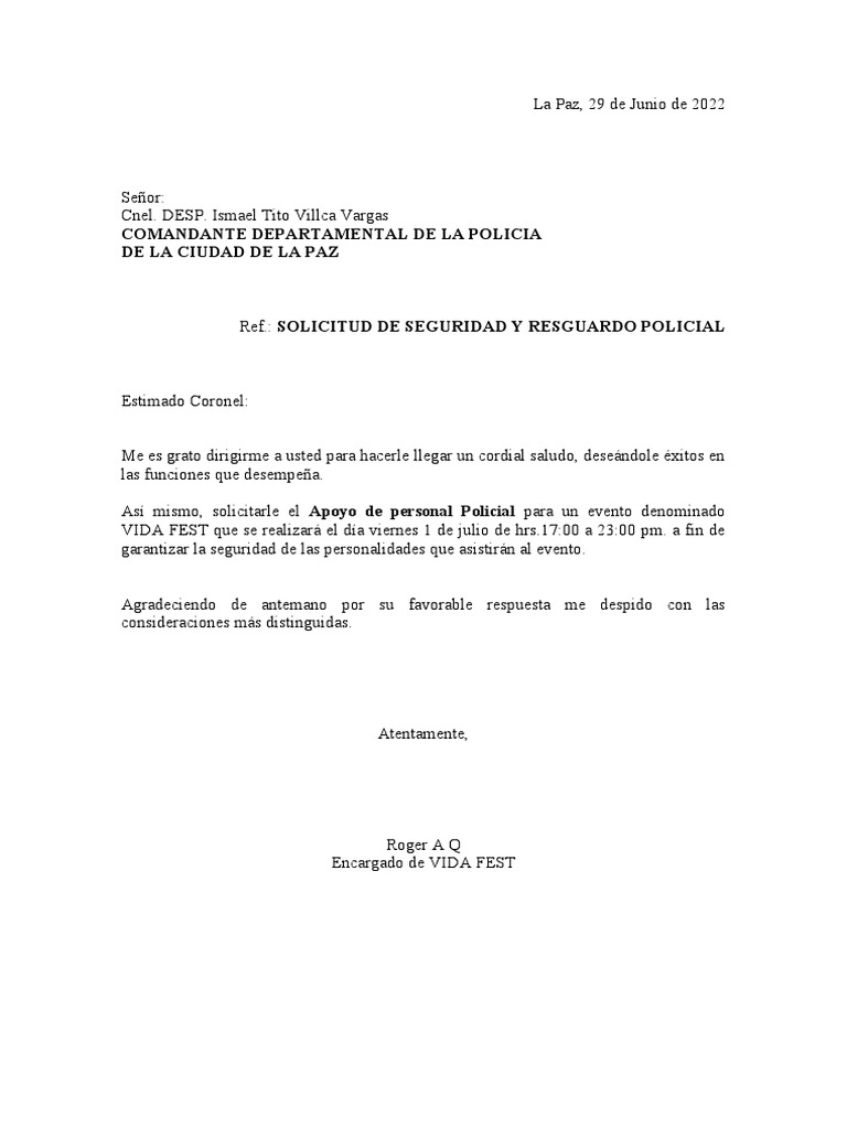 Carta Solicitud Policial | PDF