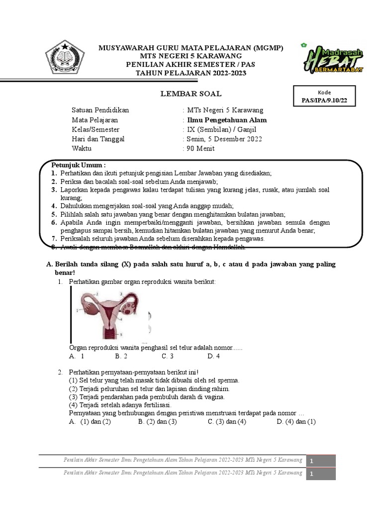 Soal Pas Ipa KLS 9 2022 | PDF | Metode & Bahan Ajar | Sains & Matematika