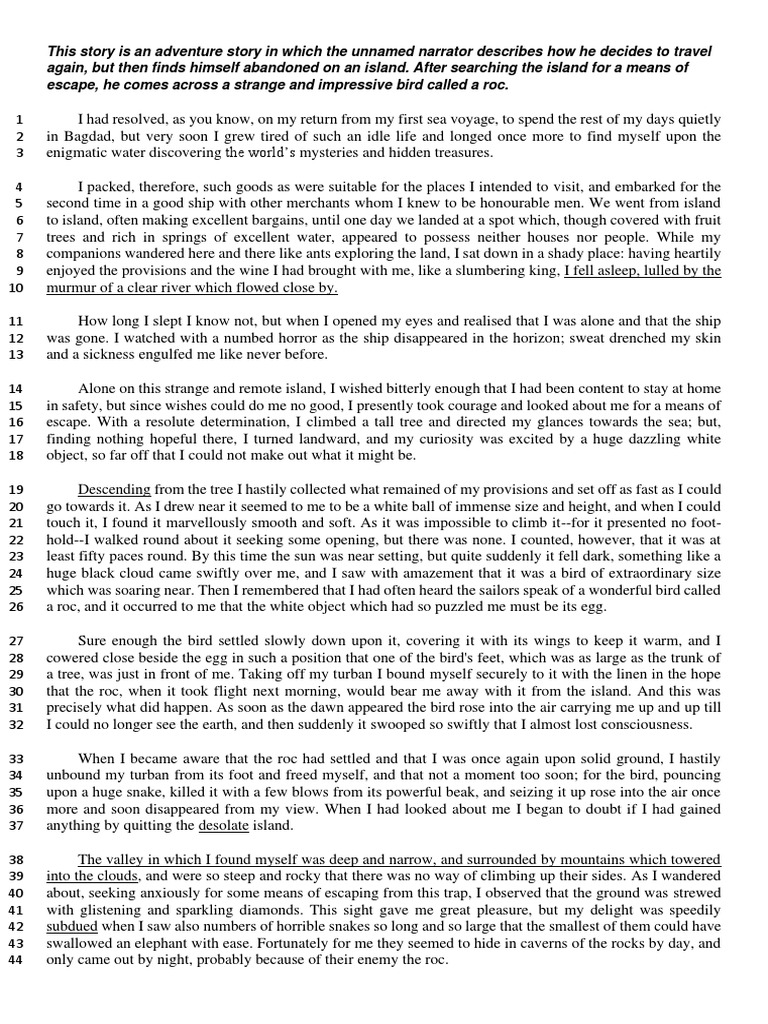 The unnamed narrator's harrowing adventure on a remote island | PDF