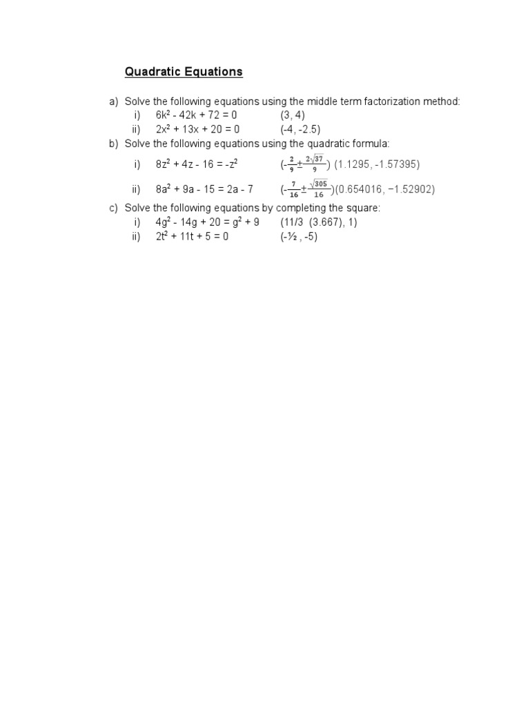 Quadratic Equations PDF | PDF