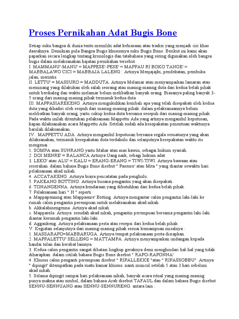 Proses Pernikahan Adat Bugis Bone | PDF