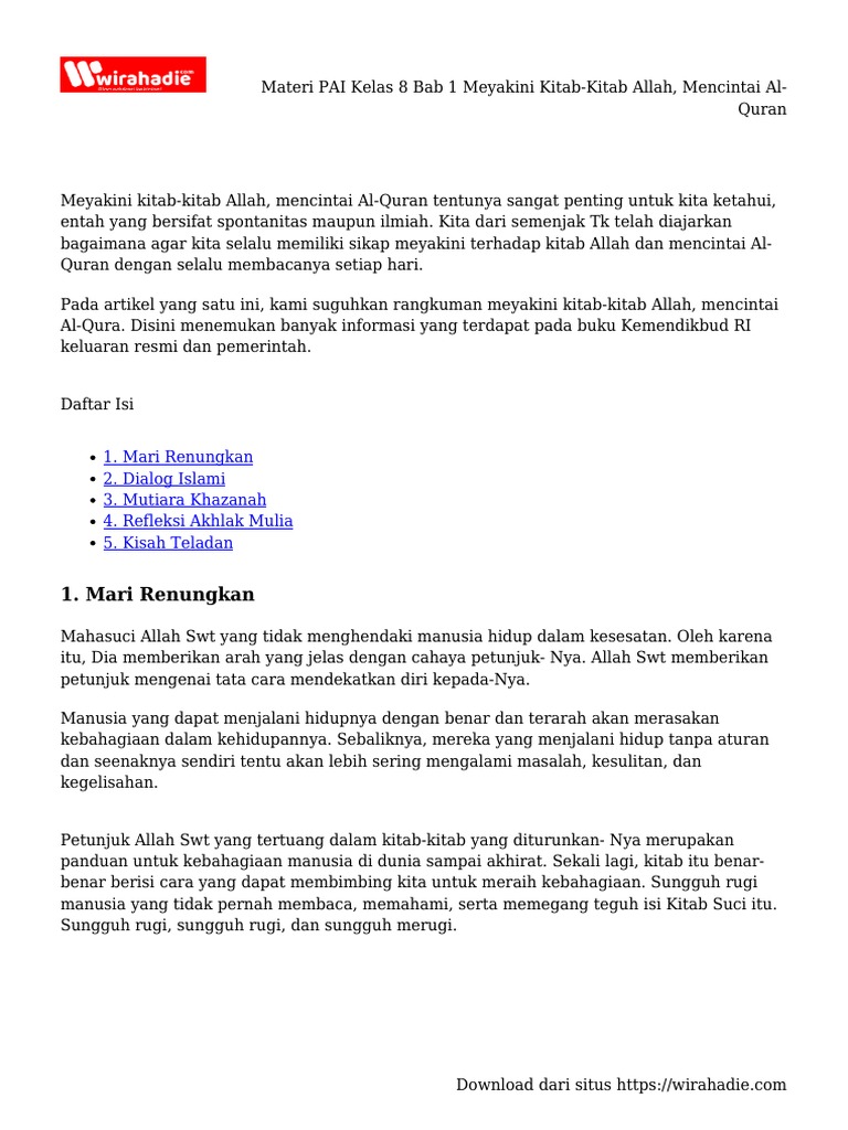Materi PAI Kelas 8: Kitab-Kitab Allah | PDF