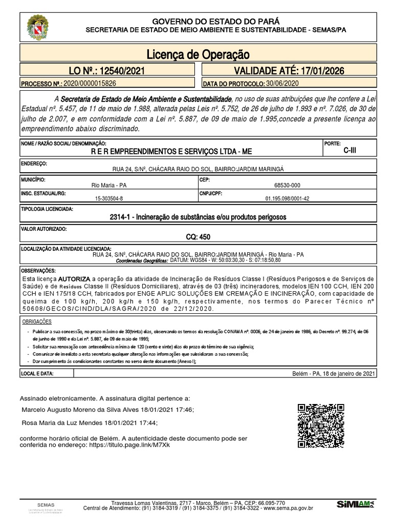 Licenca de Operacao 2021 | PDF | Desperdício | Impactos ambientais