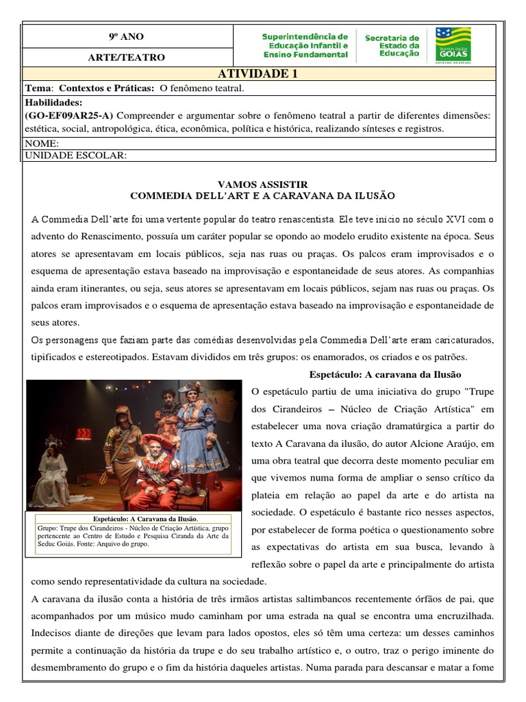Atividade 1 9º Ano TEATRO 1 | PDF | Commedia Dell'arte | Teatro