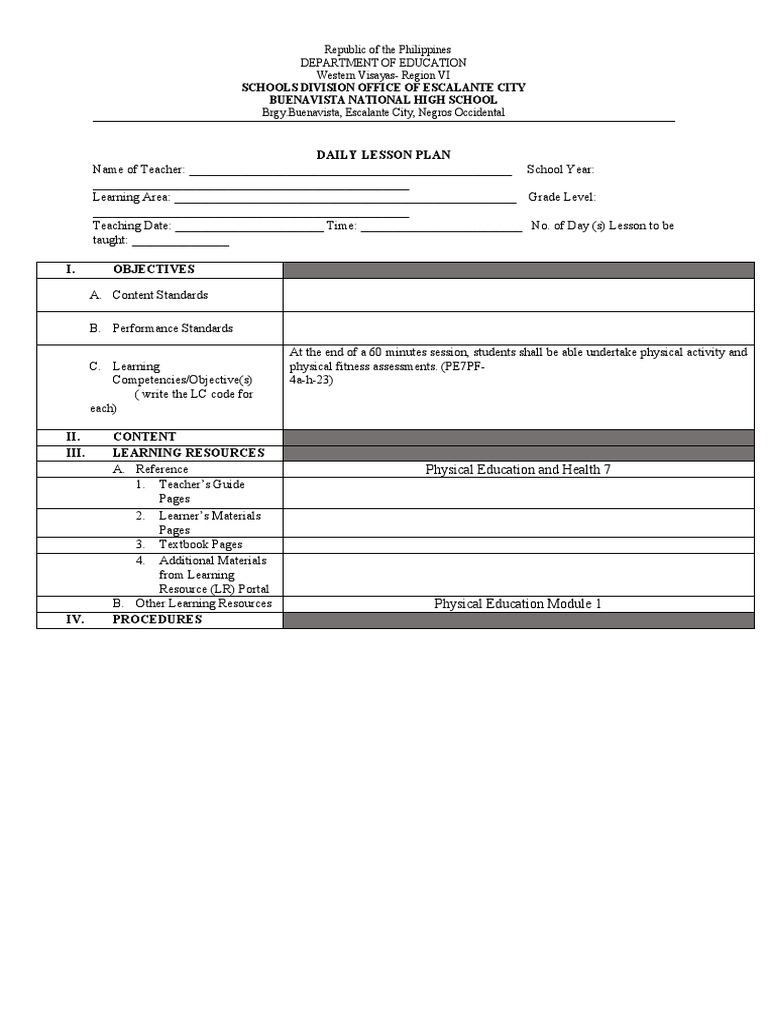 daily-Lesson-Plan demo grade 7 MAPEH | PDF | Learning | Behavior ...