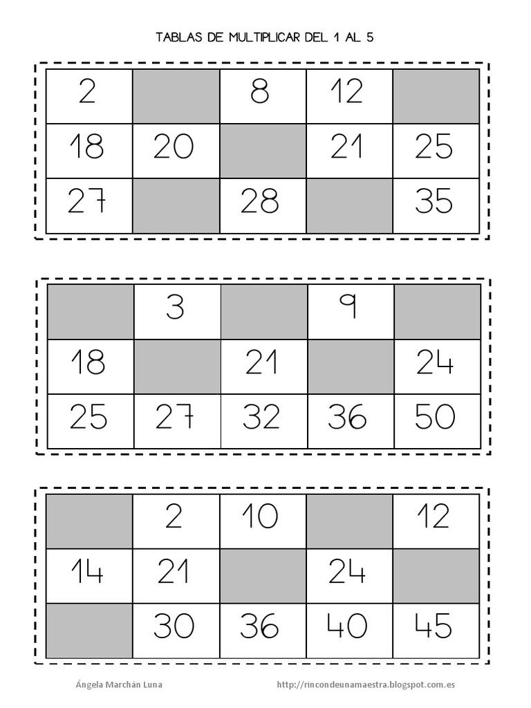 Bingo de Tablas de Multiplicar 1-5 | PDF