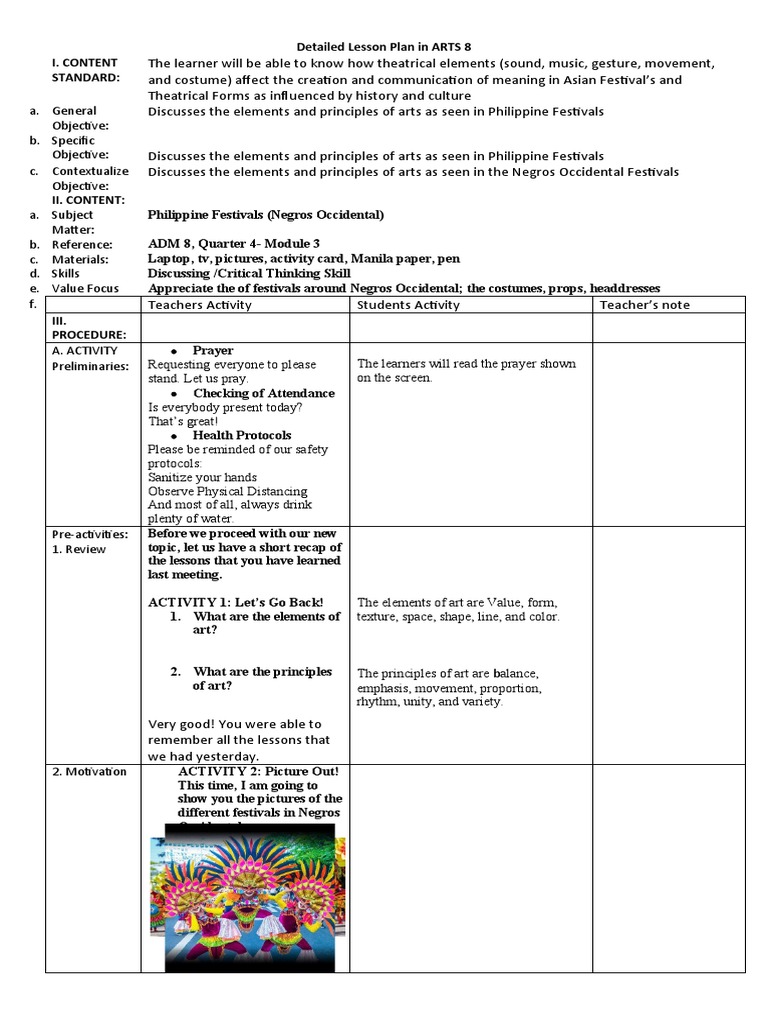 Mapeh 8 - DLP - Cot | PDF | Foreign Language Studies | Art