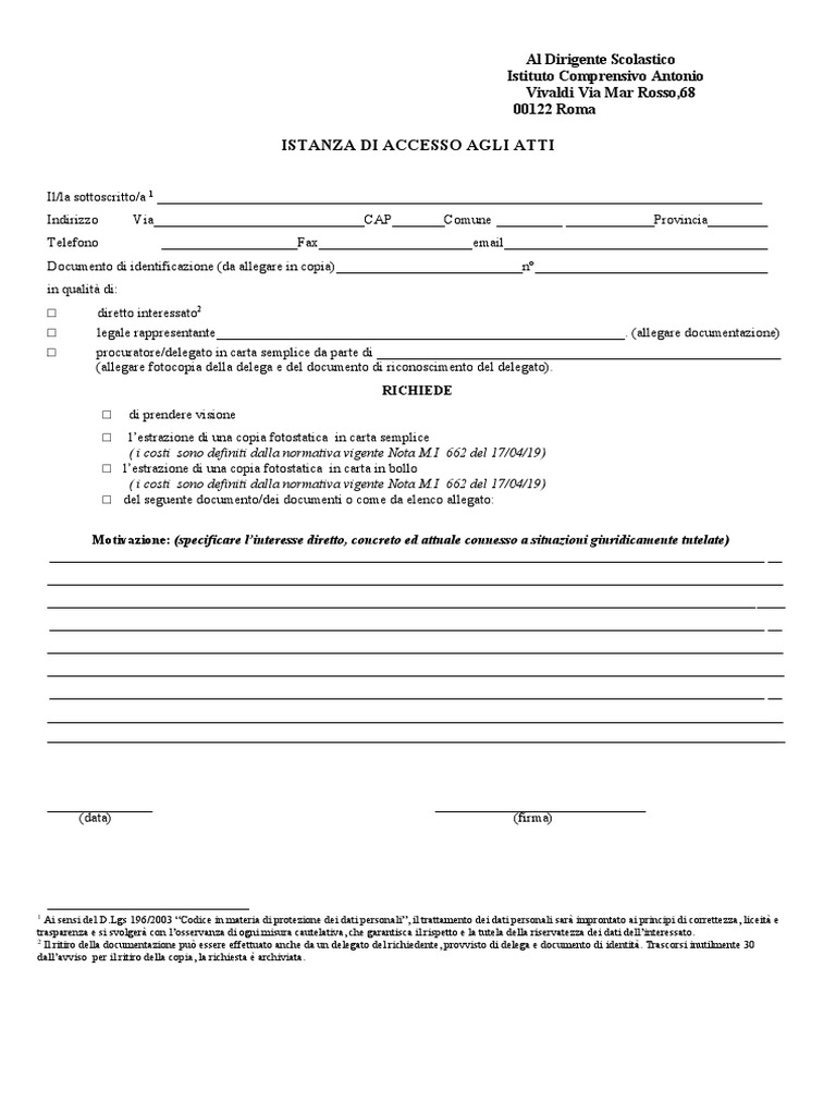 Modulo Istanza Di Accesso Agli Atti PDF | PDF