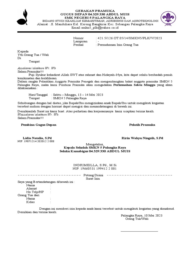 Contoh Surat Izin Orang Tua Untuk Persami | PDF | Kesehatan Holistik