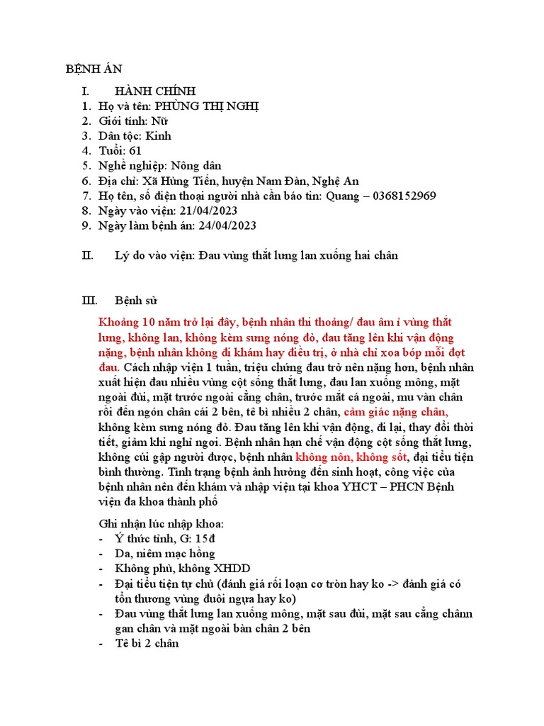 BỆNH ÁN PHCN | PDF