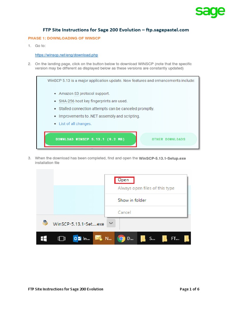 EVOLUTION DOWNLOADING - WINSCP FTP DOWNLOAD AND SETUP PROCEDURE - SAGE ...