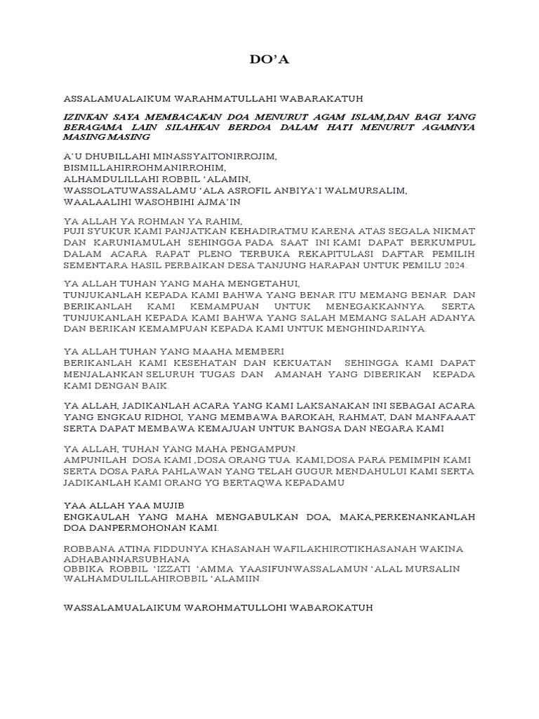 Naskah Doa Pleno DPSHP | PDF