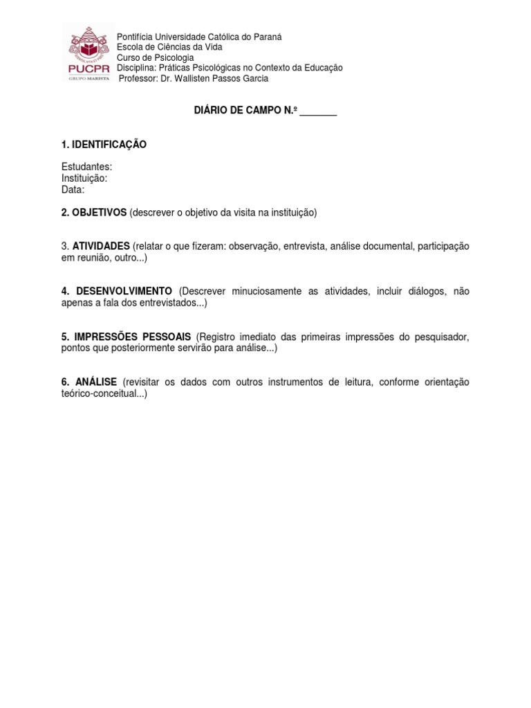 MODELO DIÁRIO DE CAMPO | PDF