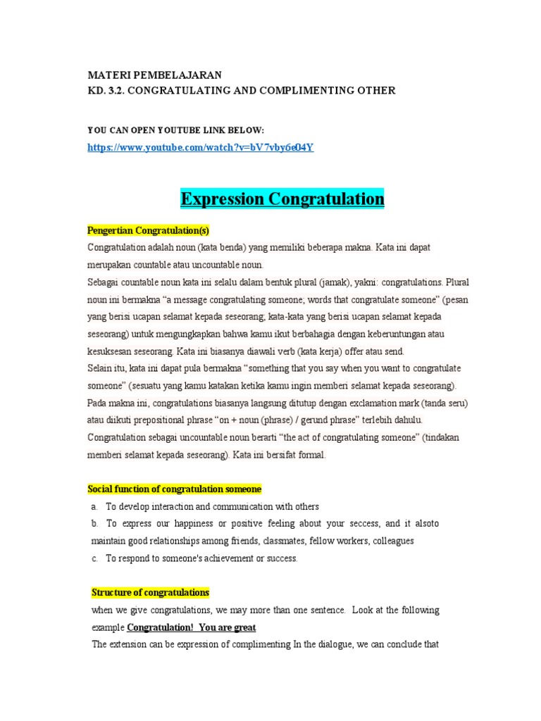 KD. 3.2. Congratulating and Complimenting Other | PDF