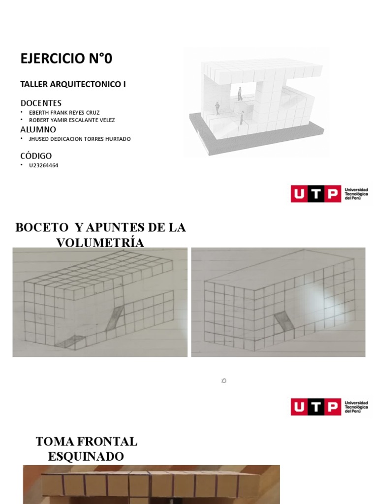 Bocetos y apuntes de la volumetría de un ejercicio arquitectónico ...