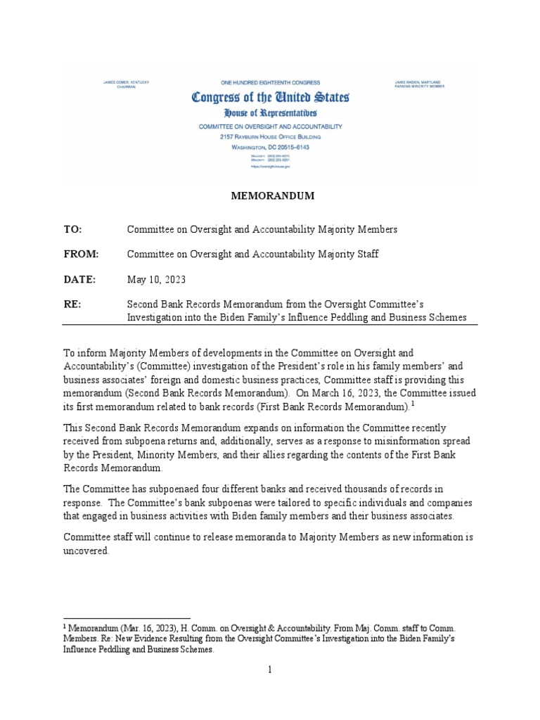 Bank Memorandum 5 10 23 | PDF | Joe Biden | United States Congress