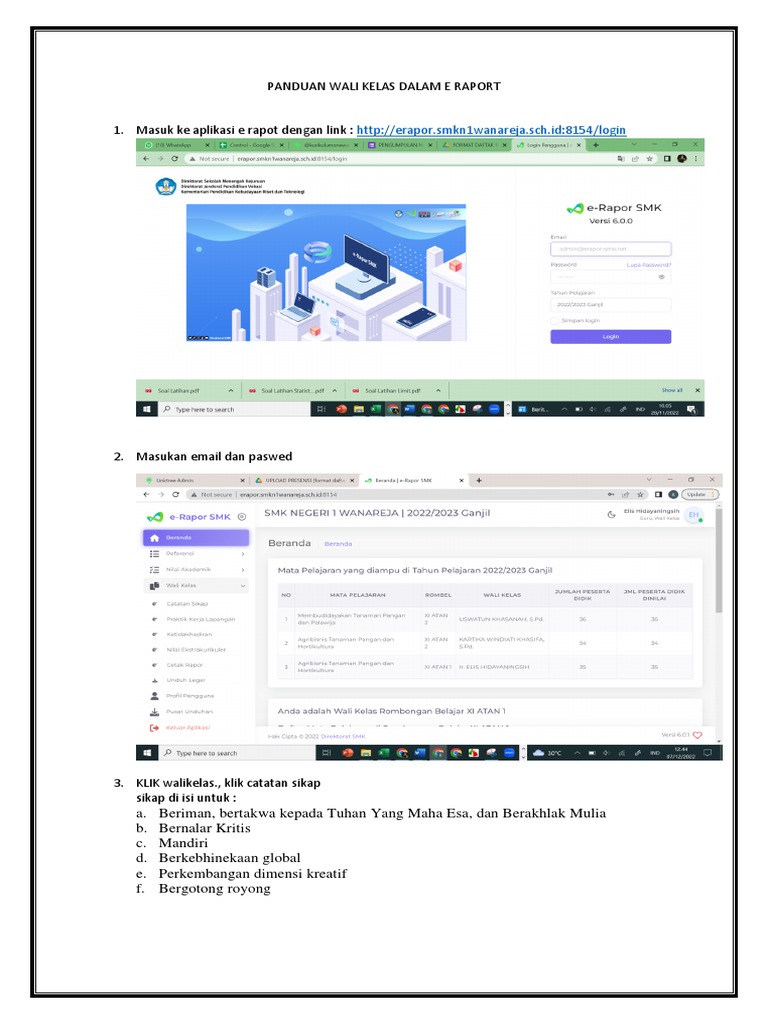 Panduan Wali Kelas Dalam e Raport Kelas Xii PDF | PDF