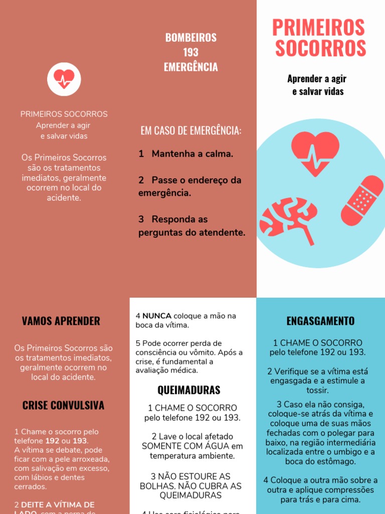Folder Primeiros Socorros PDF | PDF | Primeiros socorros | Medicina Clínica