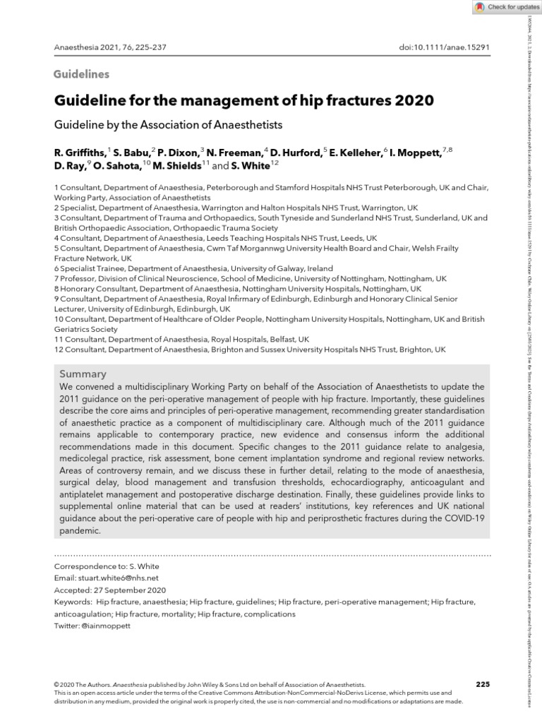 Anaesthesia - 2020 - Griffiths - Guideline For The Management of Hip ...