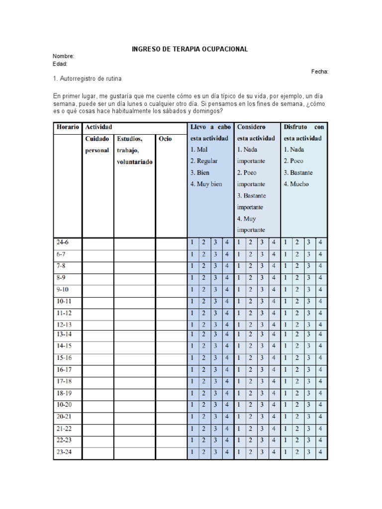 Ingreso de Terapia Ocupacional | PDF
